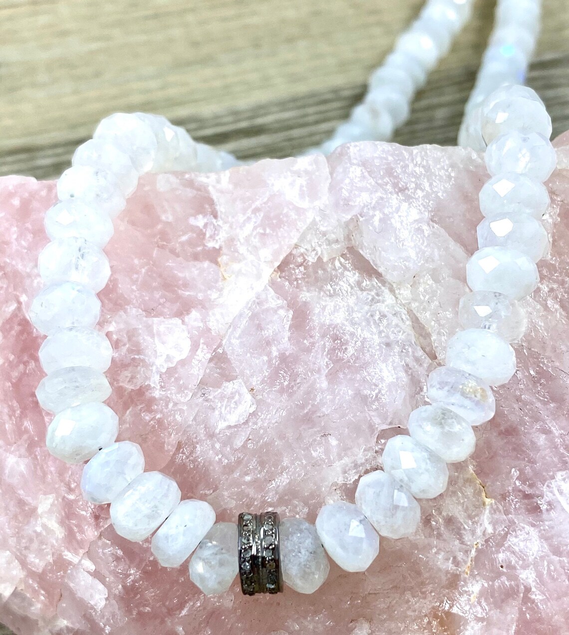 Moonstone Rondelle Necklace With Pave Diamond Rondelle Accent - Etsy