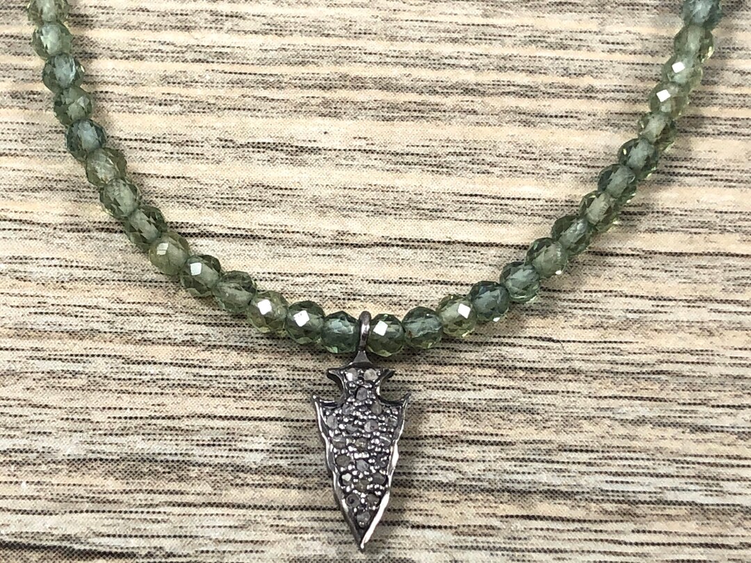 Pave Diamond Small Arrowhead Pendant on Green Apatite Rondelle Necklace ...