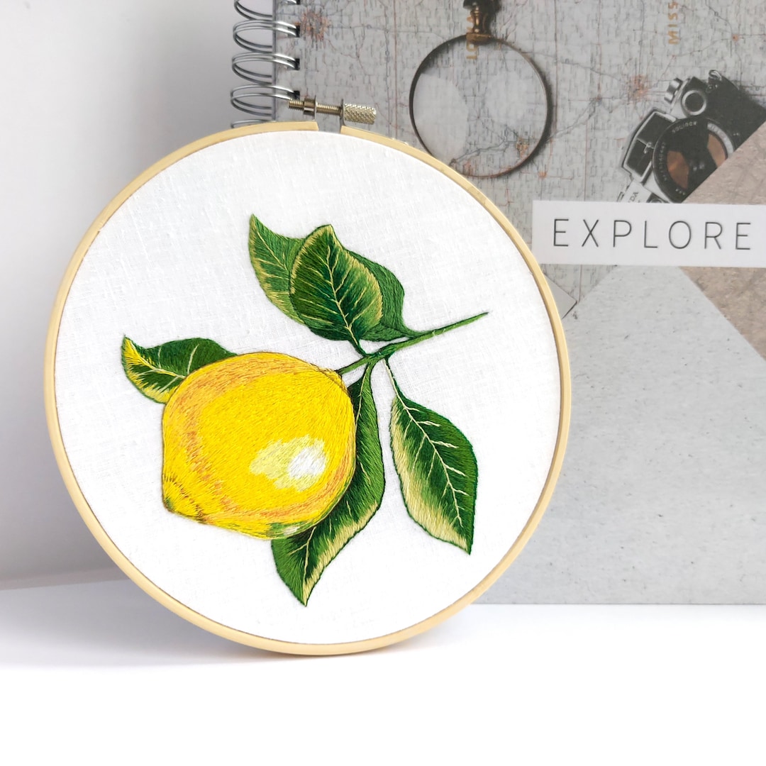 Lemon Embroidery Art - Collection "juicy Fruits"- Embroidery Art Hoop ...