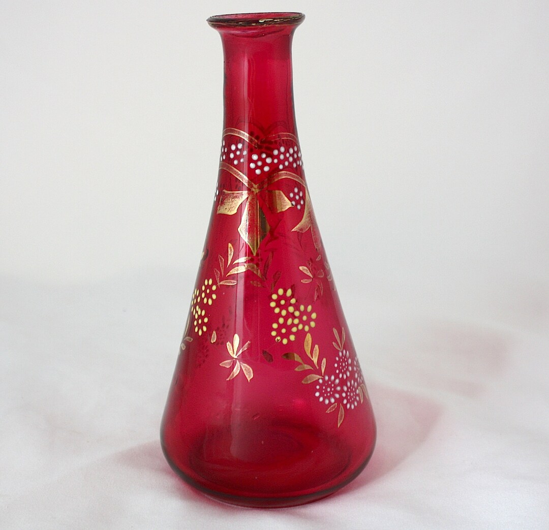 Antique Red Decanter With Floral Design - Etsy