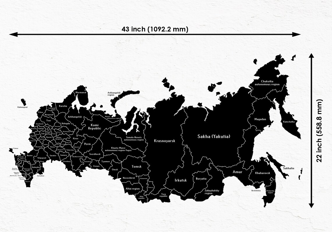 Black & white digital Russia map print. Wall design. Map | Etsy