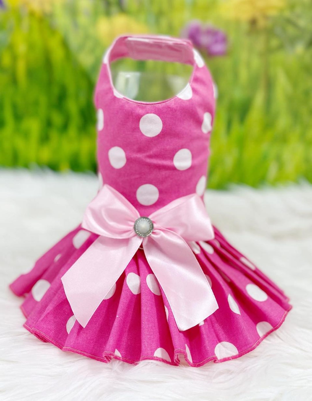 Pink Polka Dot Pet Dress – Made to Order Cotton Dress for Dogs, Cats ...