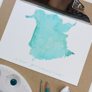 New Brunswick Map, Watercolor Map, Custom Map Gift, Map Art, Art Print ...