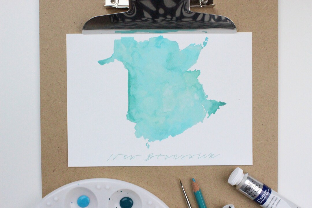 New Brunswick Map, Watercolor Map, Custom Map Gift, Map Art, Art Print ...
