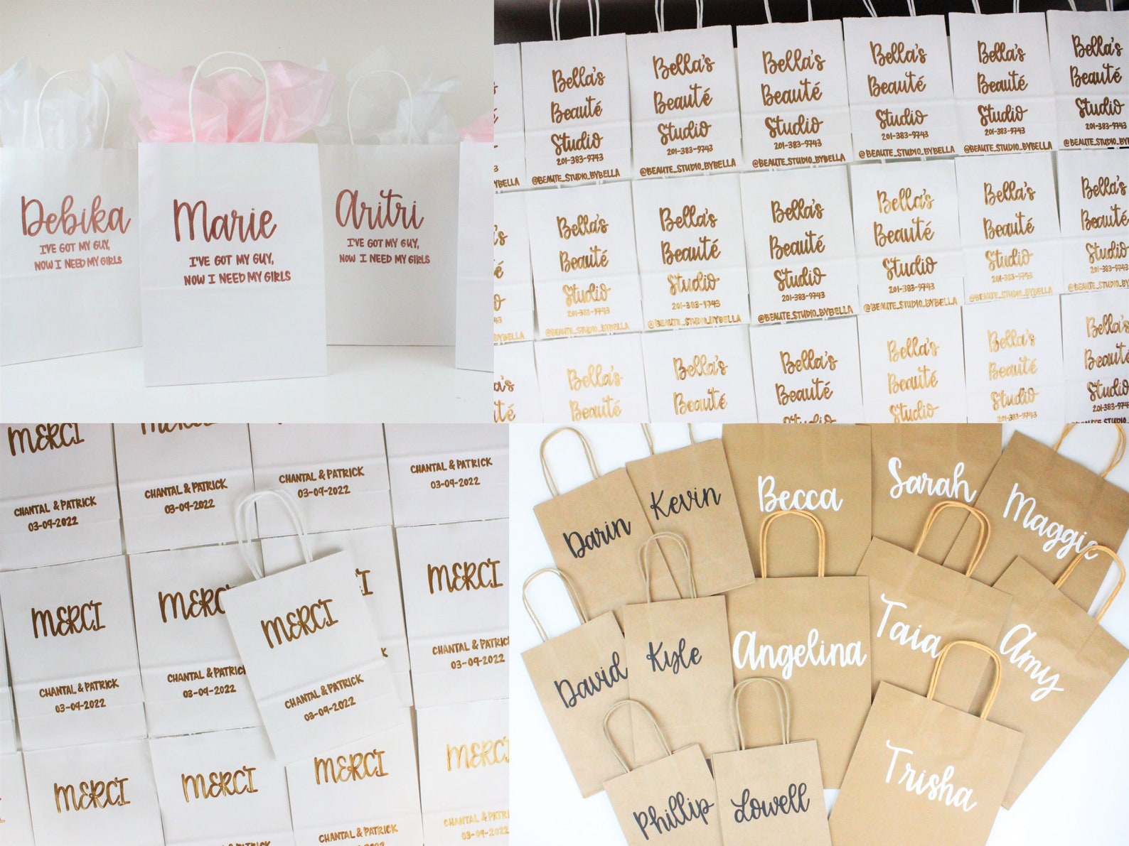 Custom Gift Bags Name Gift Bags Calligraphy Bags Bridal - Etsy