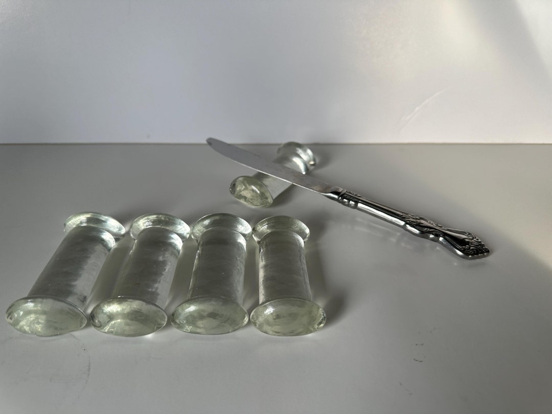 Vintage Glass Crystal Knife Rests, Art Glass Knife Rests Clear Pressed ...