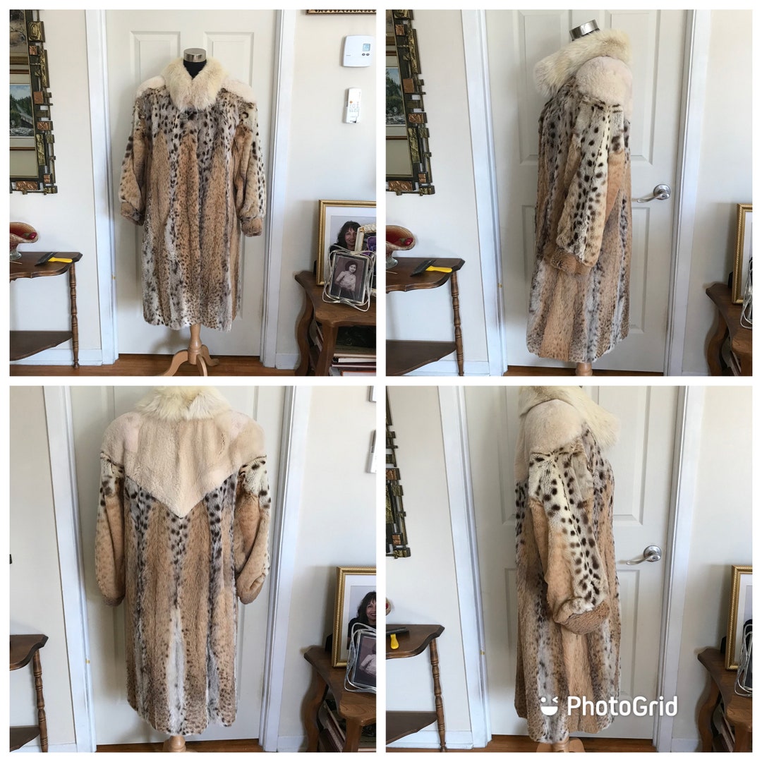 1980s Vintage Canadian Lynx Bobcat Original Fur Coat Mid Length Fur ...