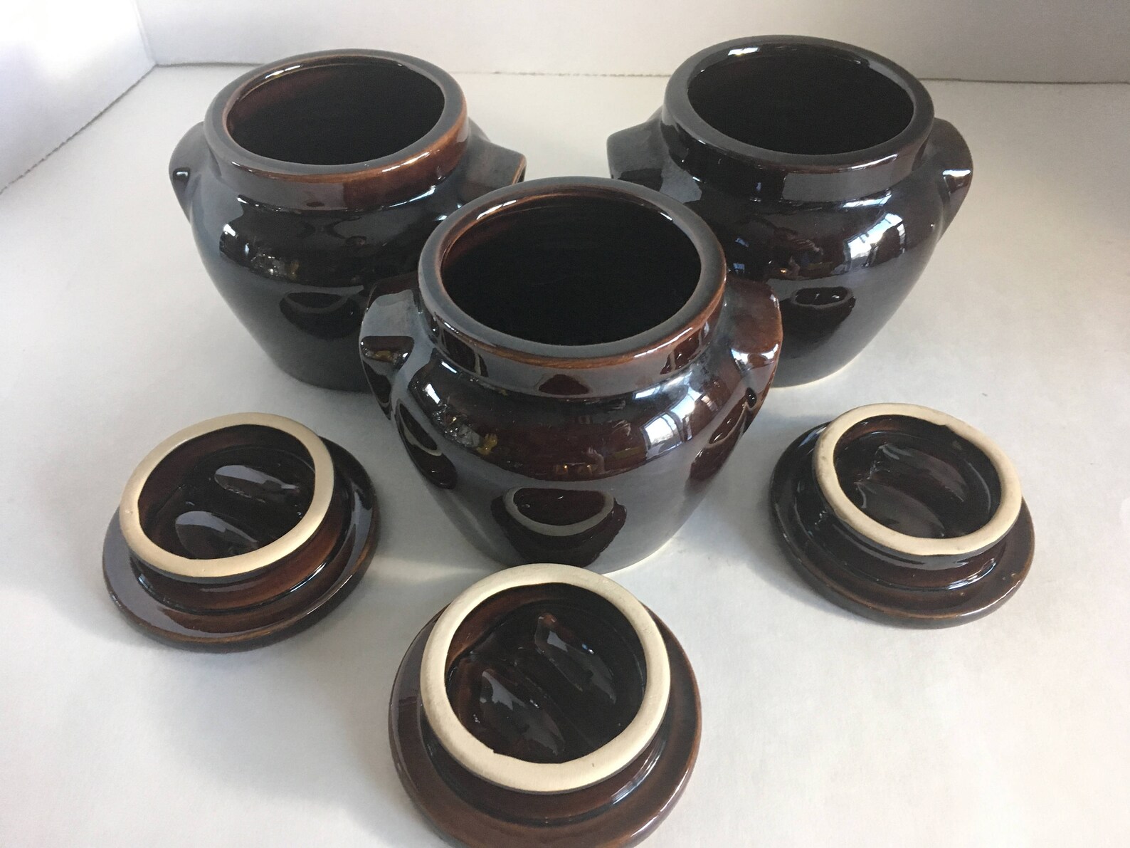 Set of 3 Glazed Vintage Inividual Bean Pots | Beauceware Montreal ...