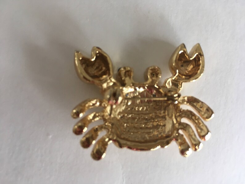 Vintage Gold Tone and Rhinestone Crab Brooch Wit Black Enamel - Etsy