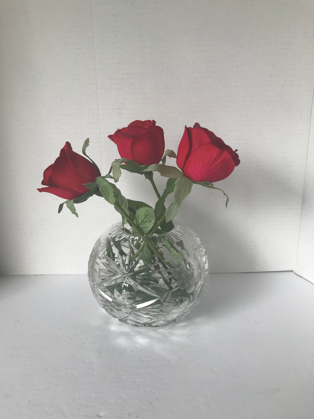 Deep Cut Crystal Rose Bowl, Crystal Rose Bowl, Posy Bowl, Cut Glass ...