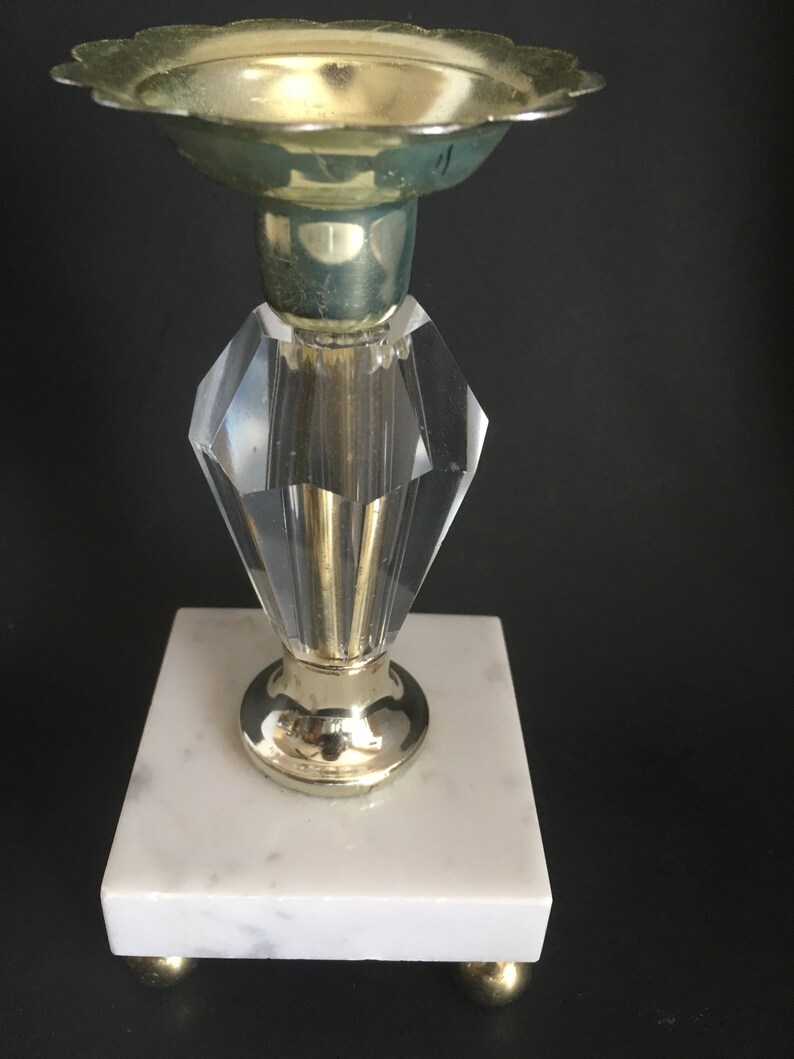 Vintage Mid Century Brass Marble and Lucite Candle Holders - Etsy