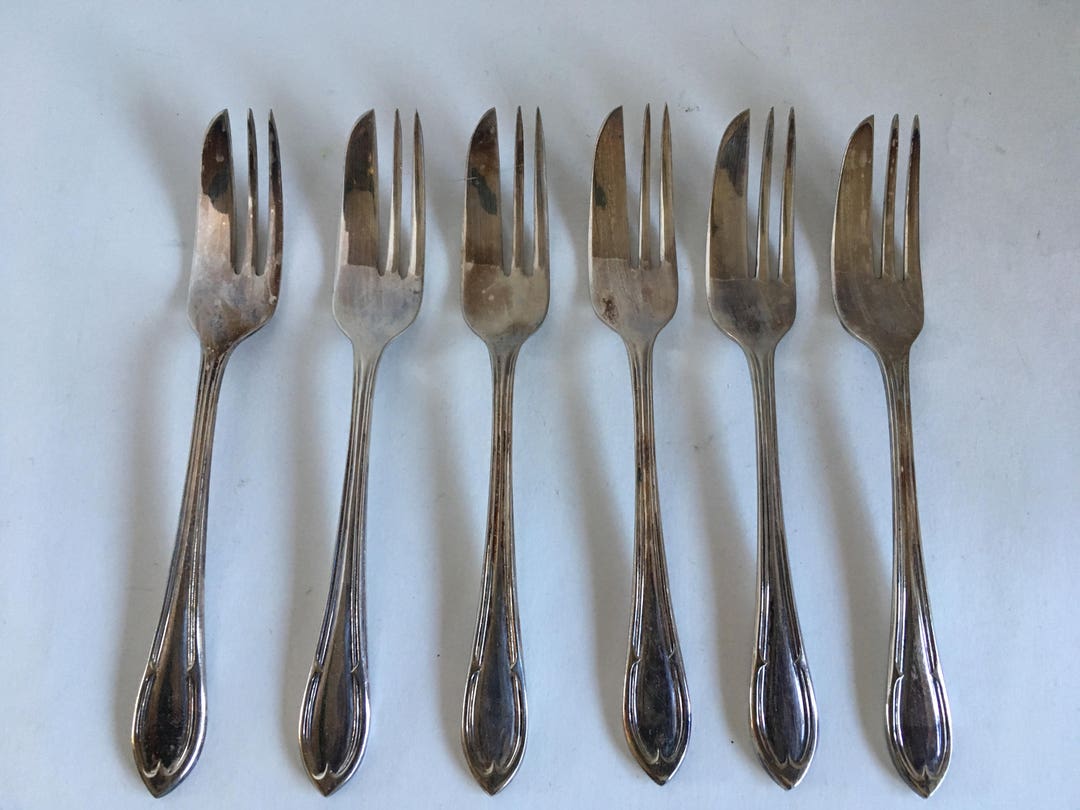 Vintage Set of 6 Silver Plated Cake Forks Pastry Forks Dessert Forks ...