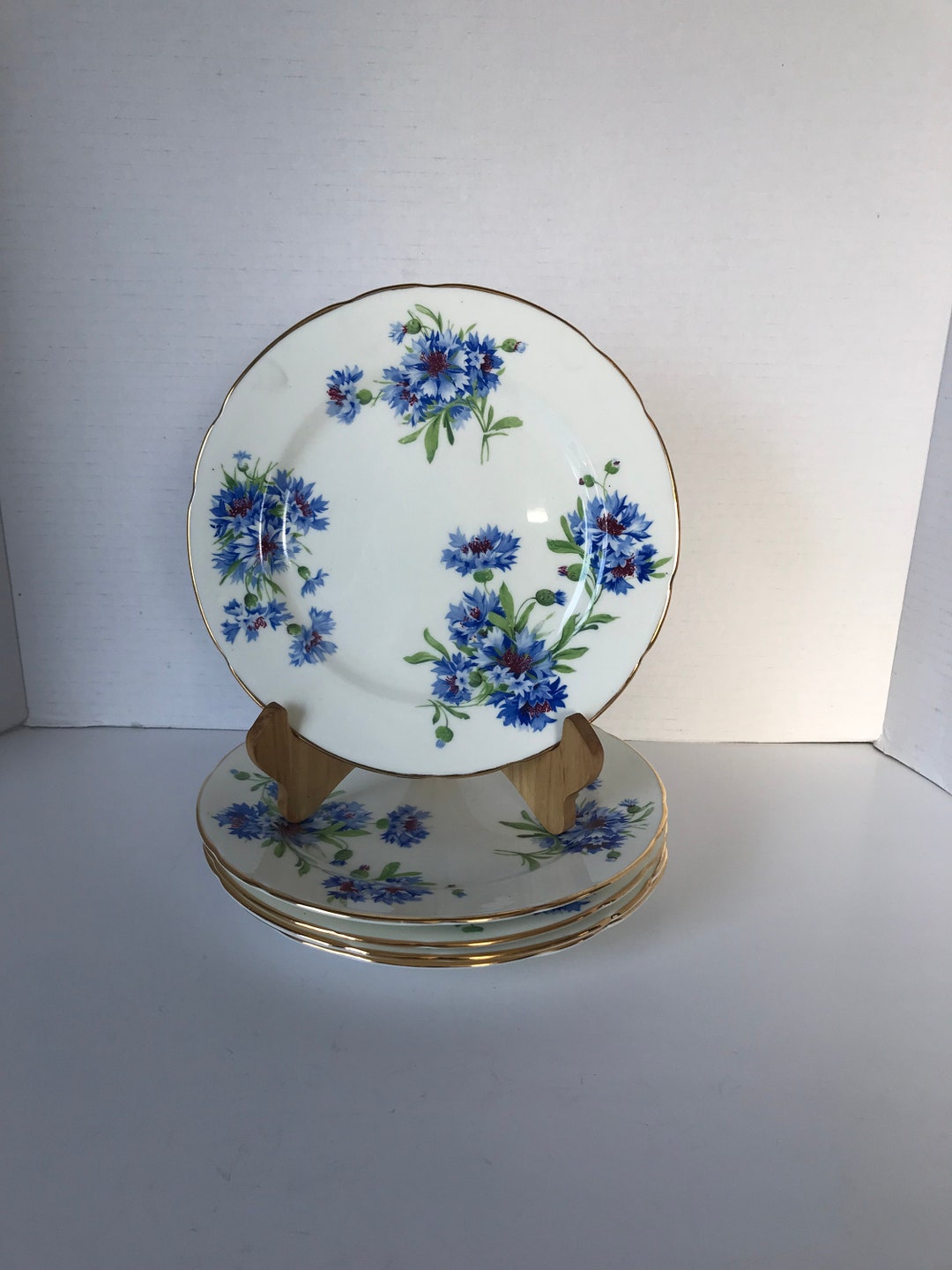 Vintage Hammersley Cornflower Blue Pattern Salad Plates Bone China ...