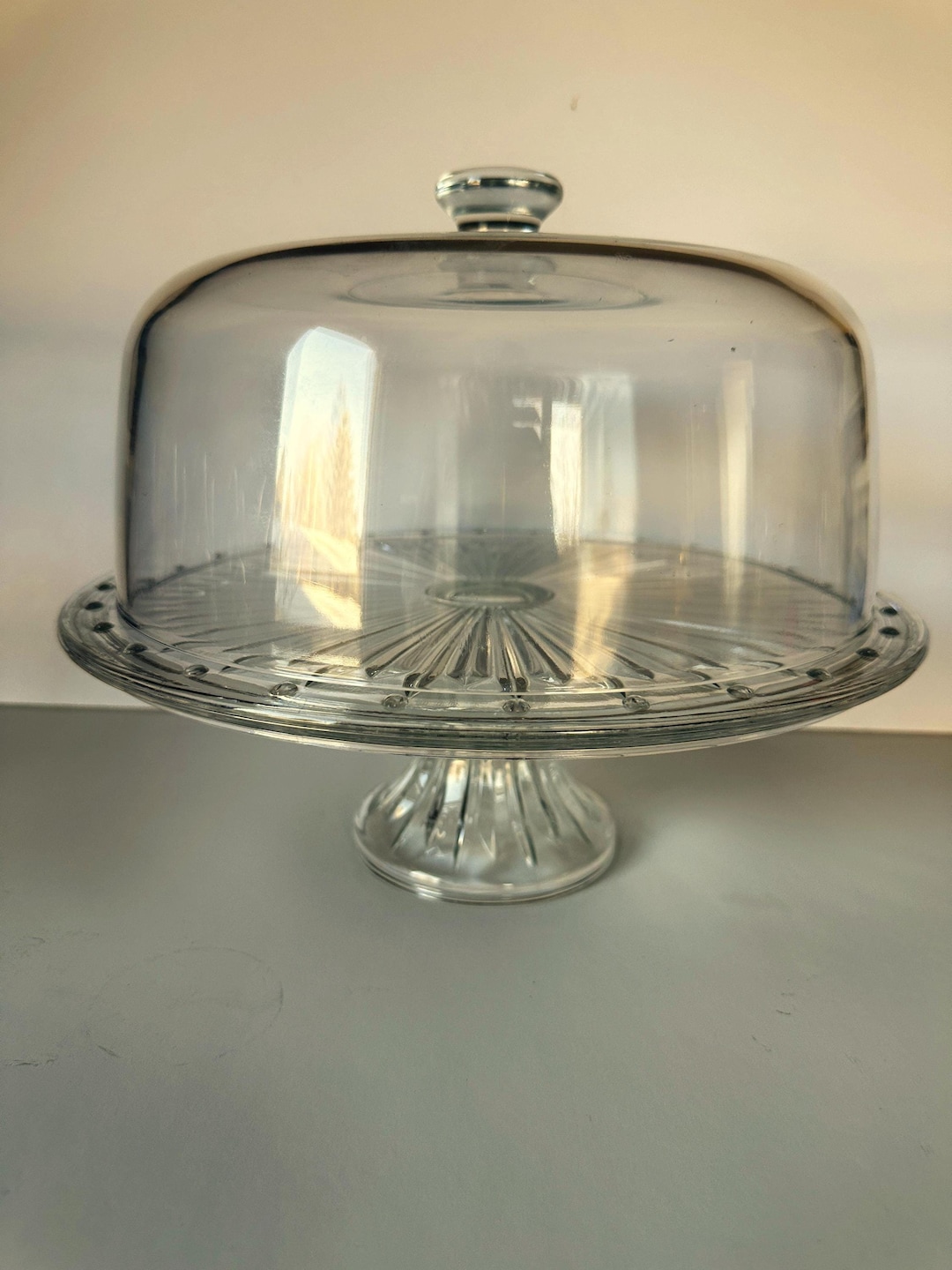 Vintage Pedestal 2 in 1 Cake Stand With Clear Glass Dome Converts to ...