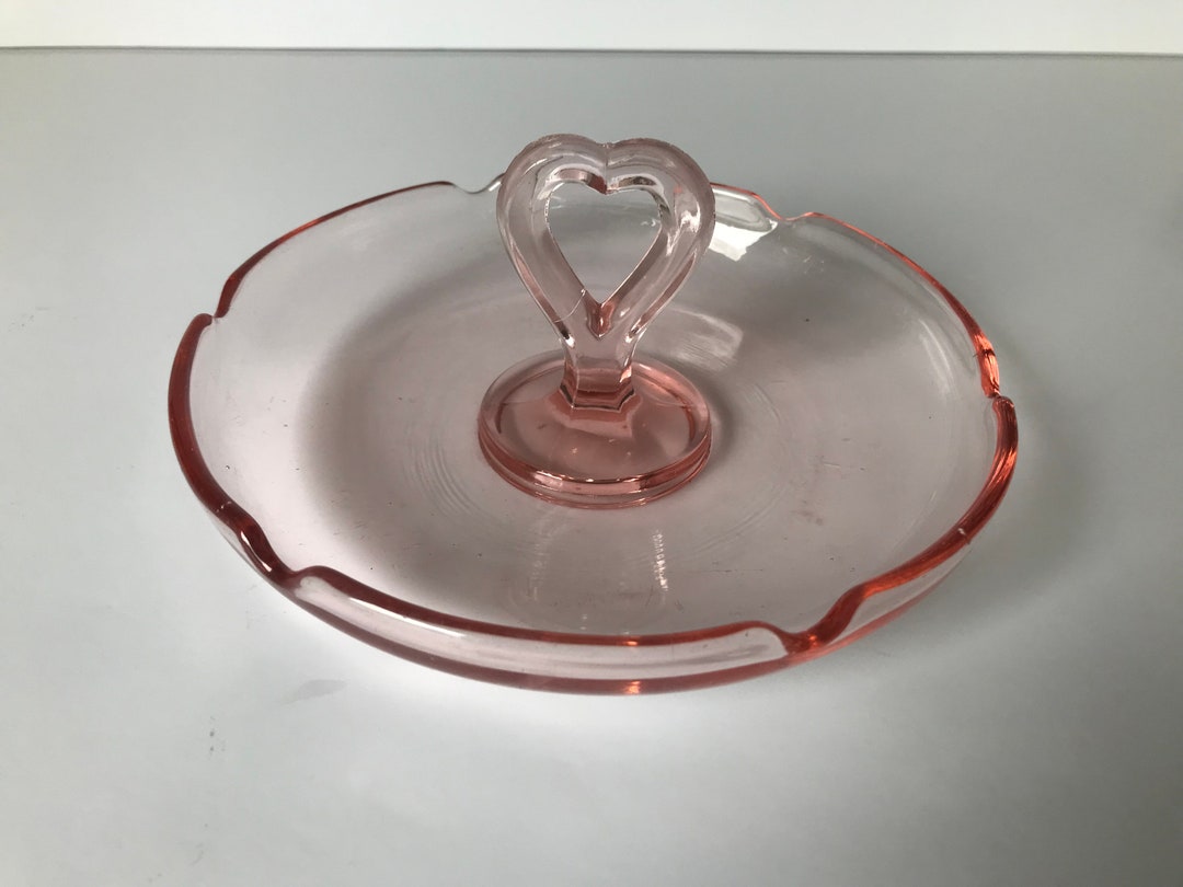 Vintage LE Smith Glass Pink Depression Glass Heart Center Handle Tidbit ...