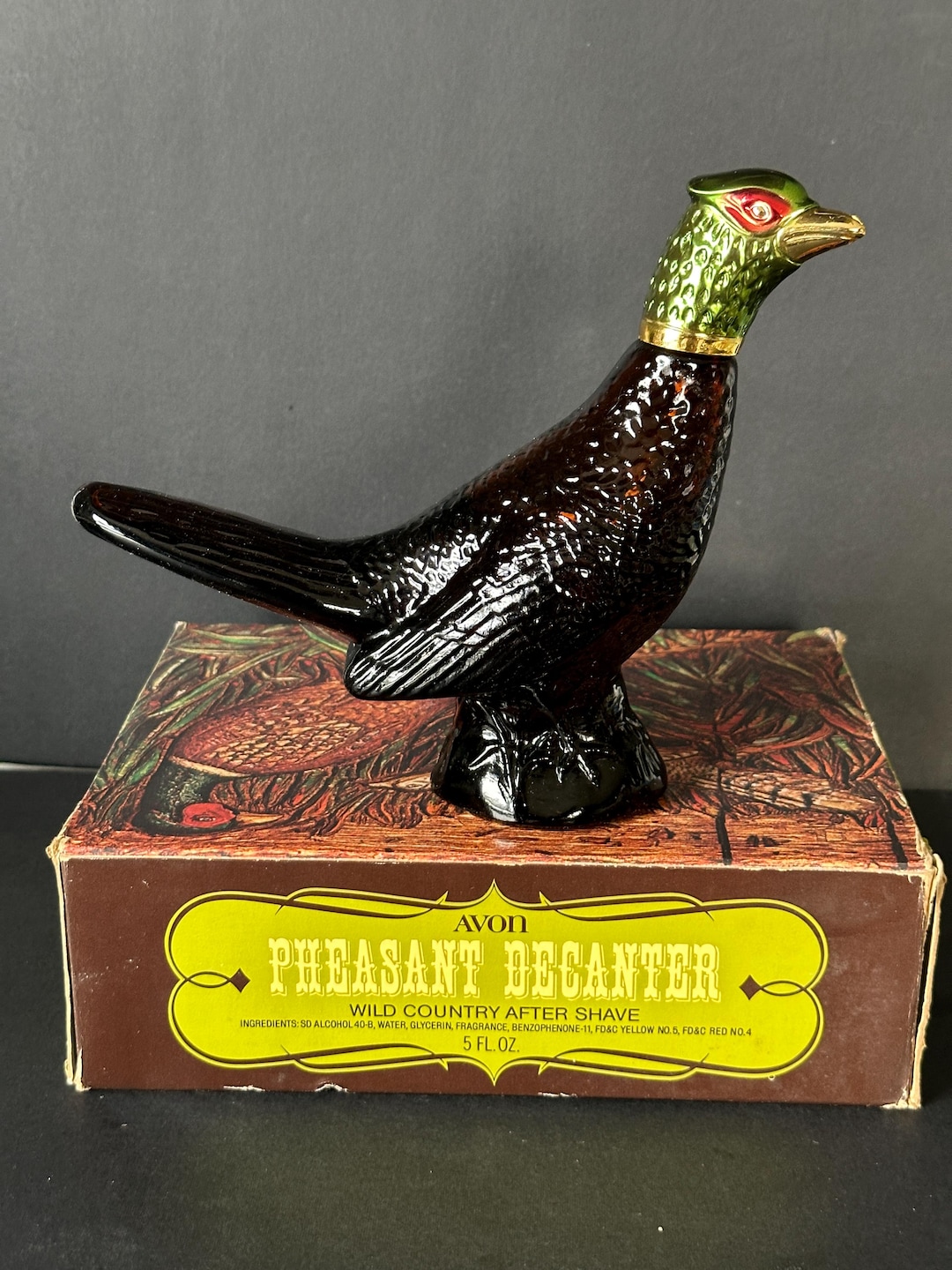 Vintage Avon Wild Country Bottle Green Glass Pheasant Bird Avon ...