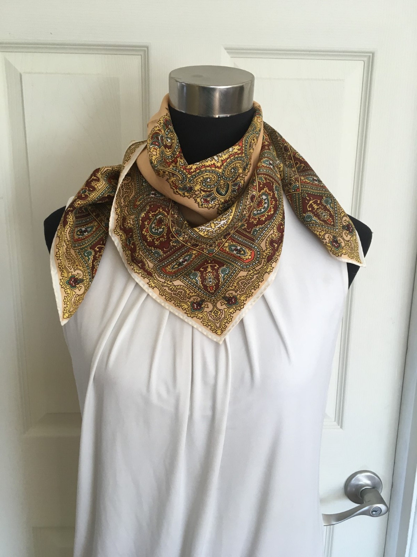 Vintage Paisley Pattern Gold and Multi-colored Scarf Hand | Etsy