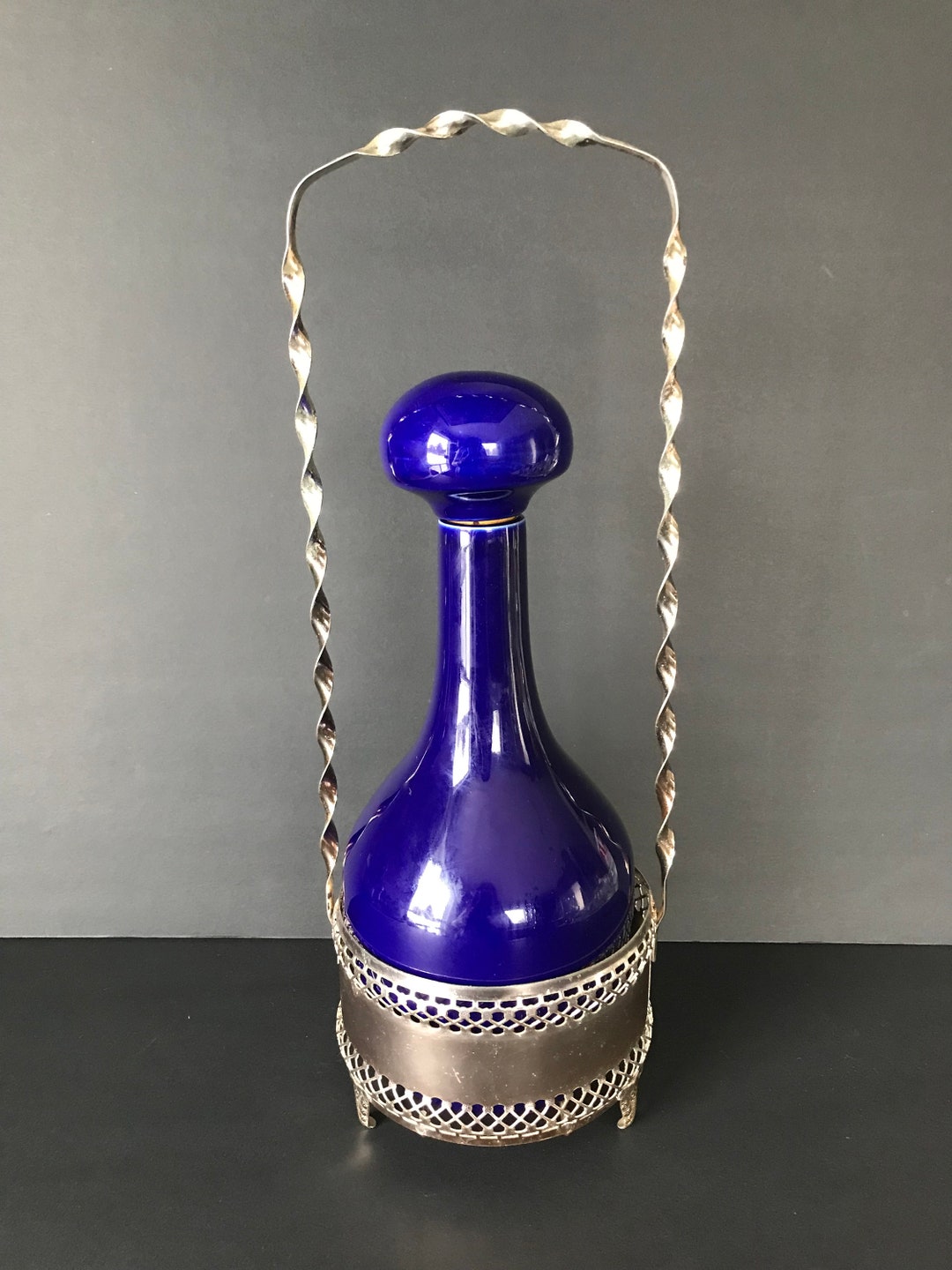 Vintage Made in England Mayell Cobalt Blue Decanter With a Silver ...