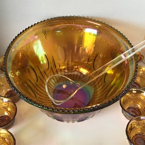 Princess Amber Carnival Glass Punch Bowl Set by Indiana Glass ...