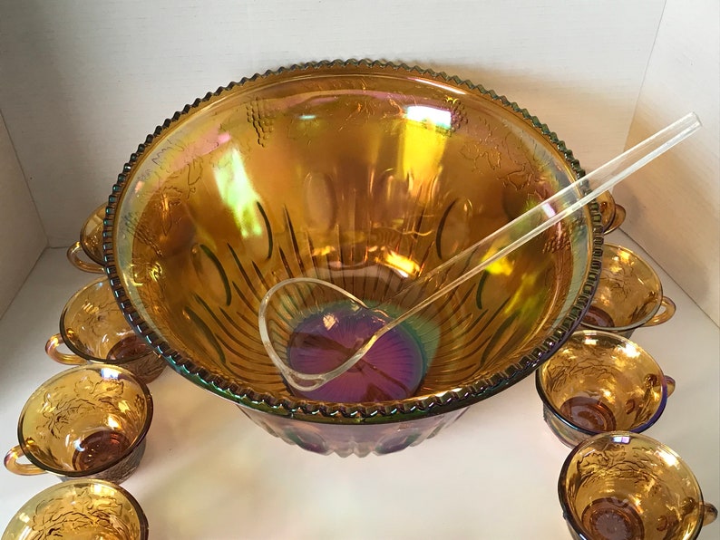 Princess Amber Carnival Glass Punch Bowl Set by Indiana Glass ...