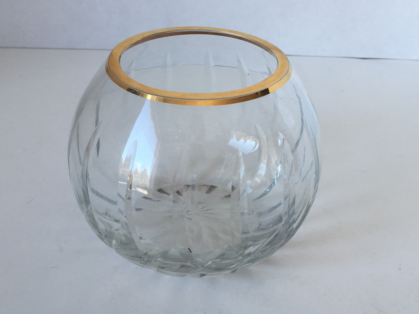 Deep Cut Crystal Rose Bowl Crystal Rose Bowl Gold Trim Rose - Etsy