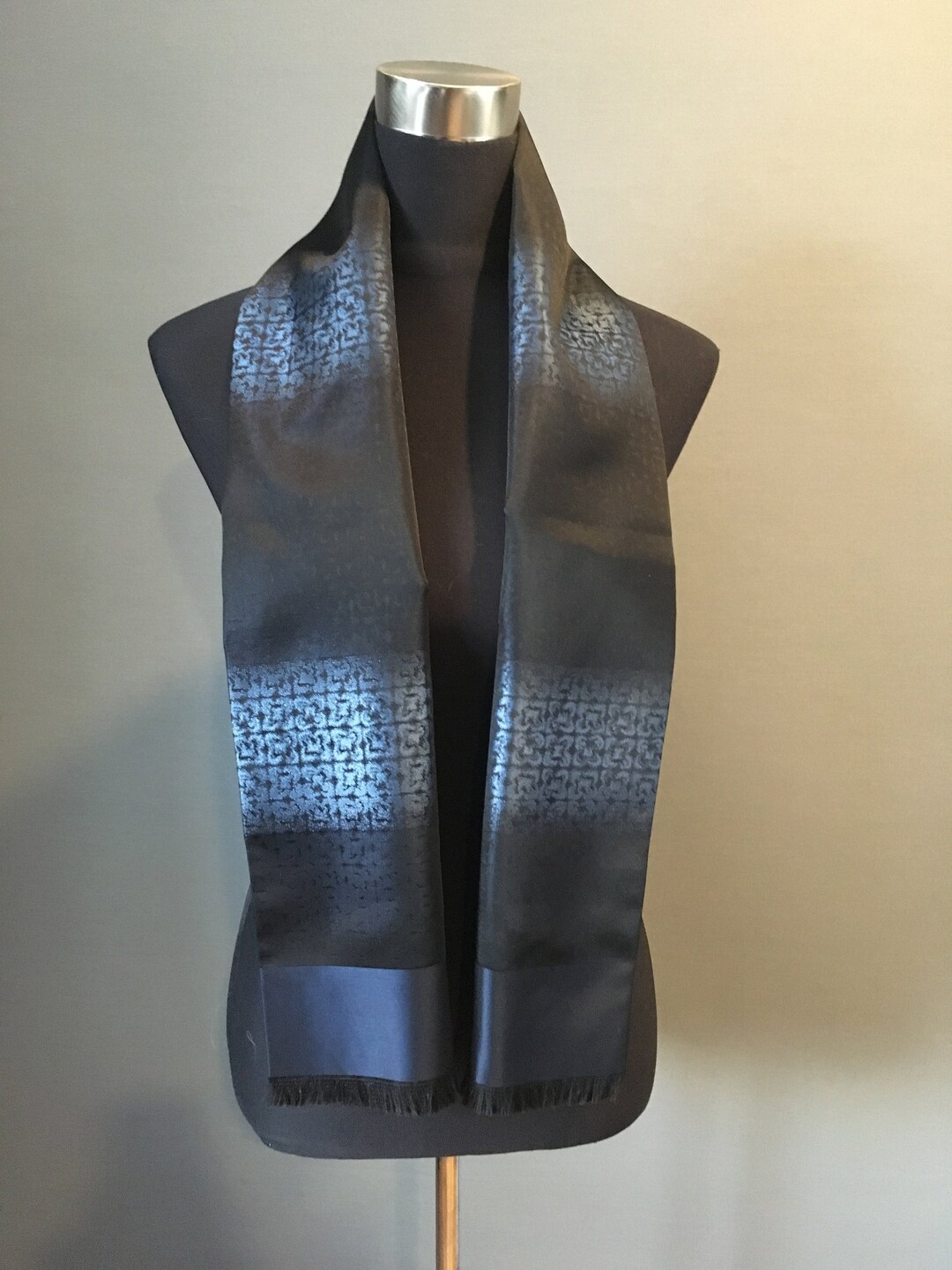 Vintage 1980's/90's Men's Black and Blue Opera Scarf With Fringe ...