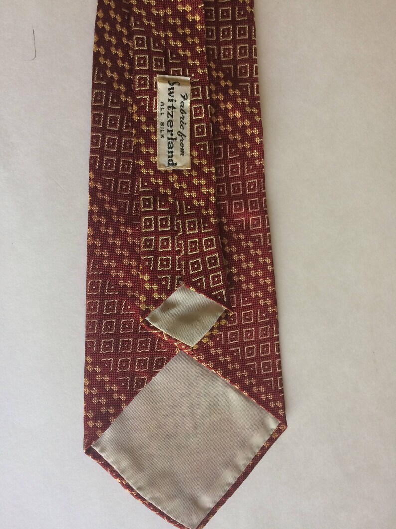 Vintage Geometric Pattern Wide Tie Red Textured All Silk - Etsy
