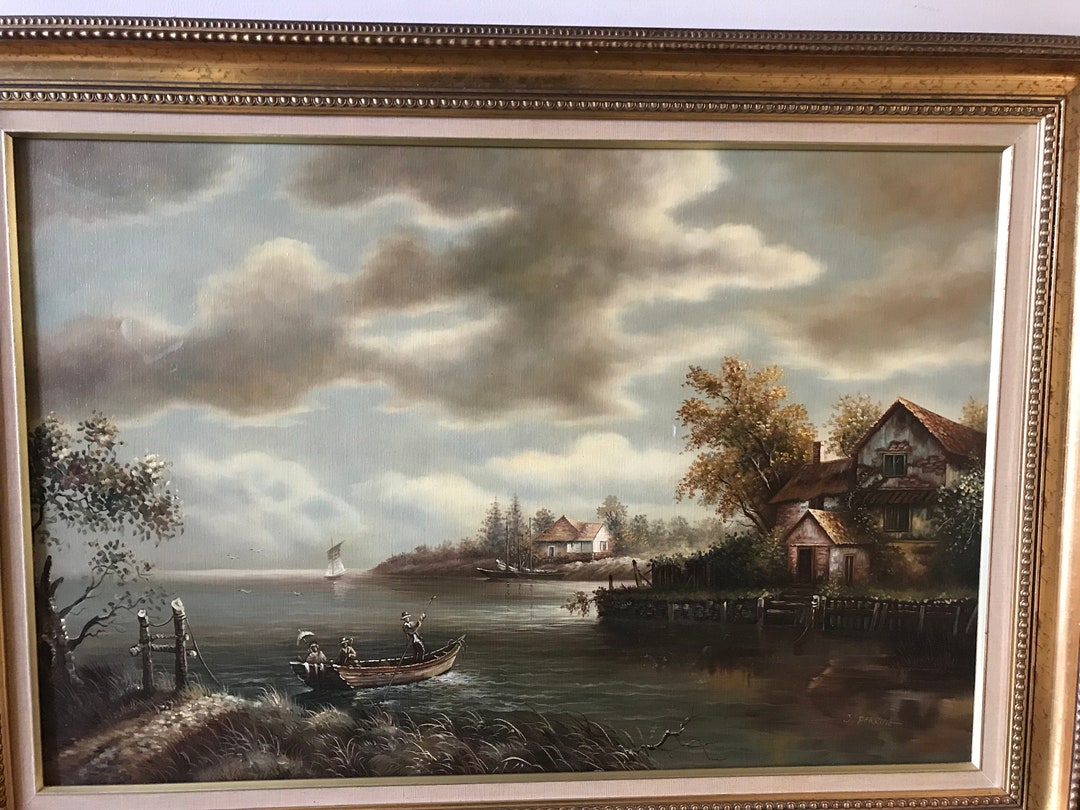 J. Perrine Original Oil Painting, Vintage Painting, Original Landscape ...