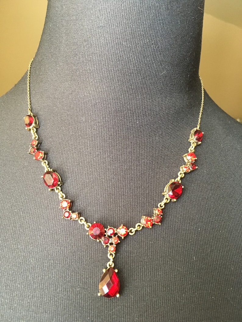 Ruby Red Crystal Necklace Signed Avon Vintage Rhinestone | Etsy