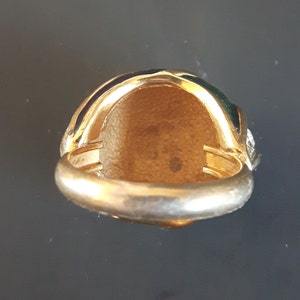 Vintage Dorlan Gold Tone Art Deco Enamel Rhinestone Dome Cocktail Ring ...