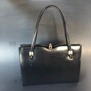 Elegant Vintage 1950s Art Deco Kelly Handbag in Black Leather - Etsy