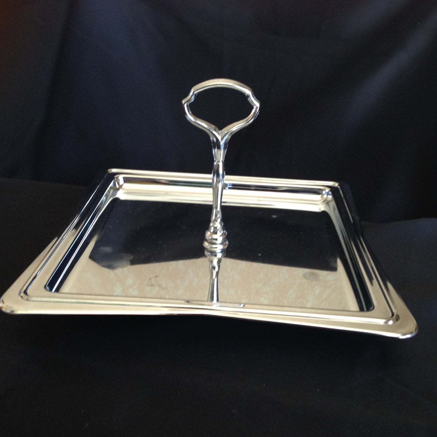 Chrome Footed Serving Tray with Centered Handle | Etsy