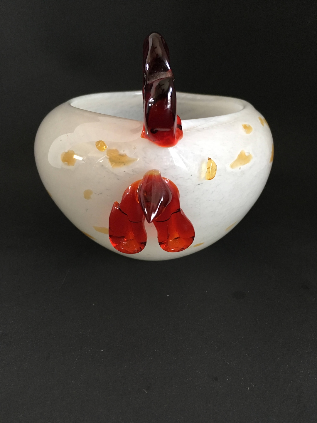 Vintage Murano White and Blood Red Glass and Gold Fleck Hen/rooster ...