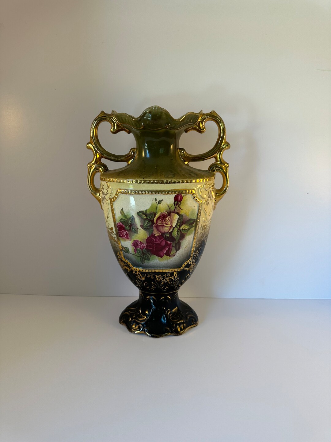 Antique Art Nouveau Victorian English Vase With Floral Design, Ornate ...