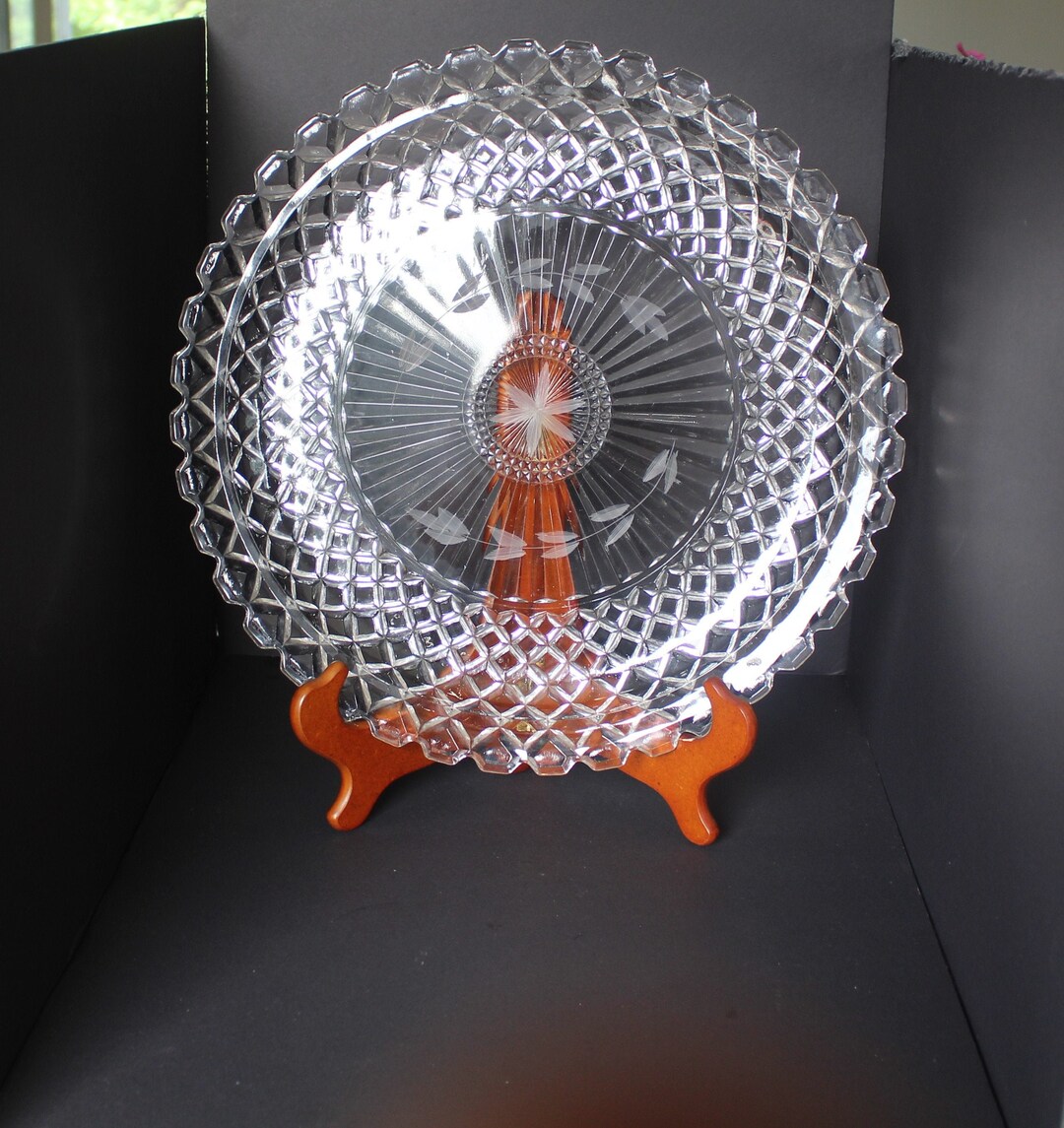 Vintage Cut Glass Sunburst and Diamond Pattern Crystal Platter - Etsy