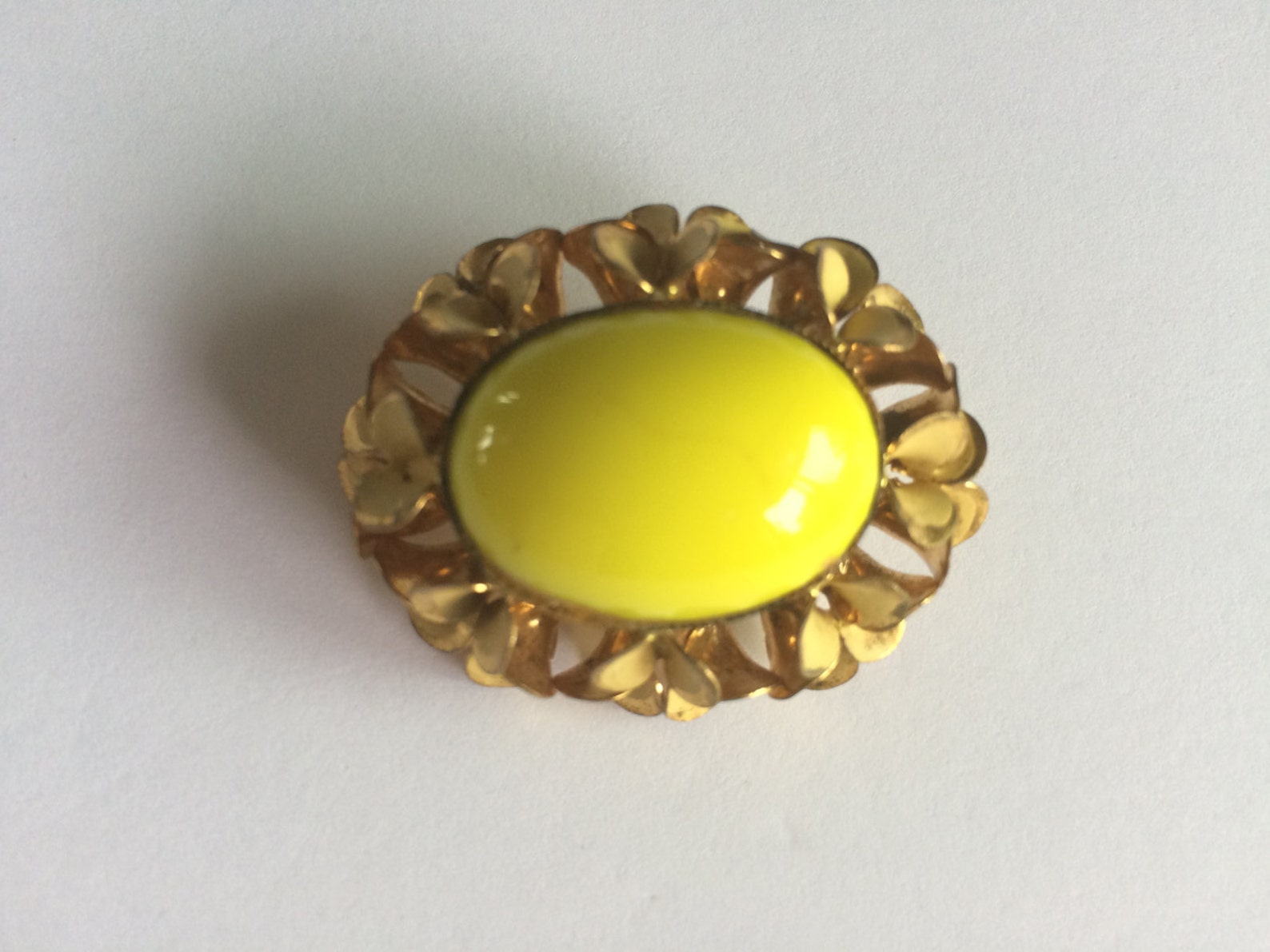 Vintage Continental Gold Tone Yellow Cabochon Stone Flower Brooch - Etsy