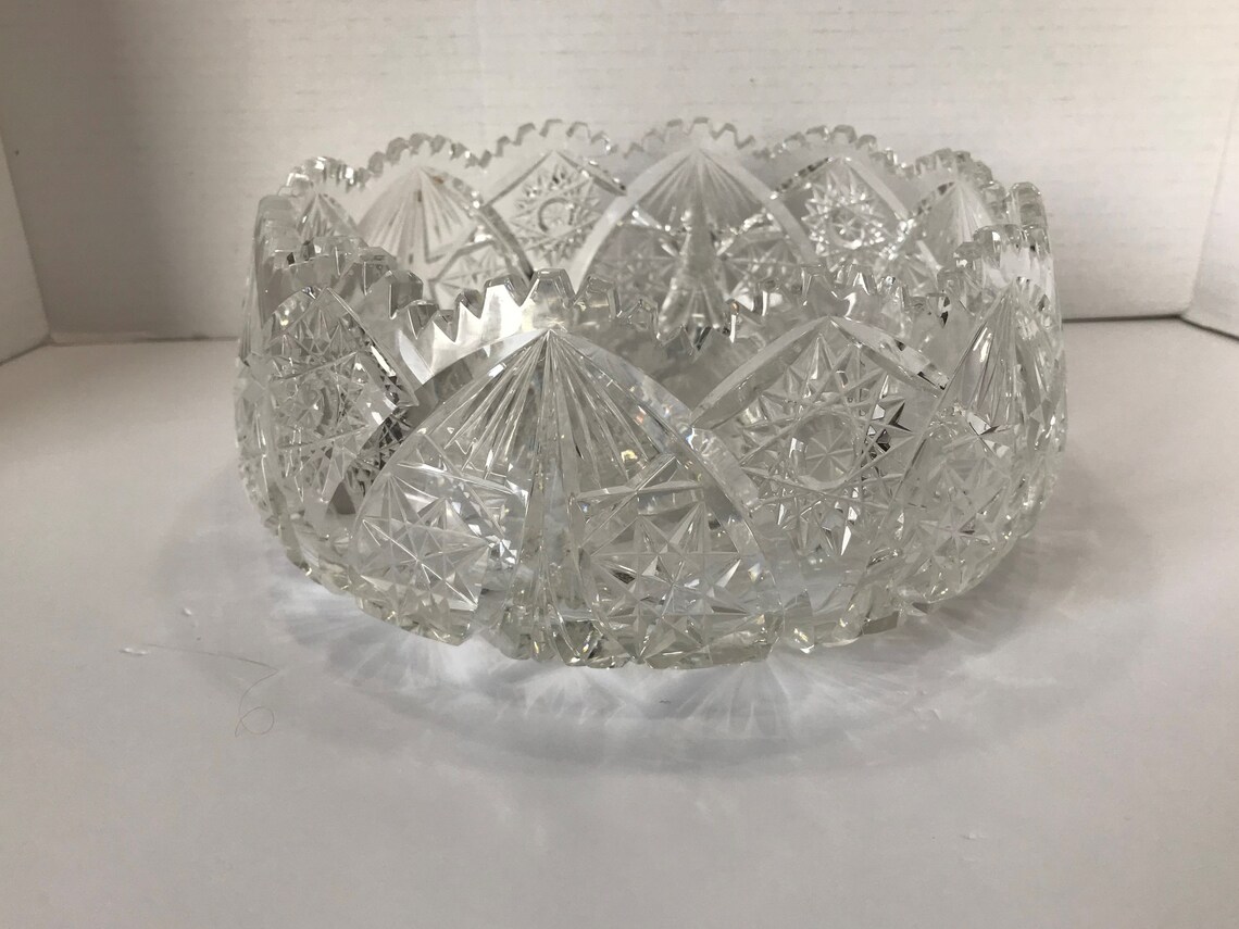 8 Deep Cut Crystal Bowl Featuring Hobstars and Fan Cuts - Etsy