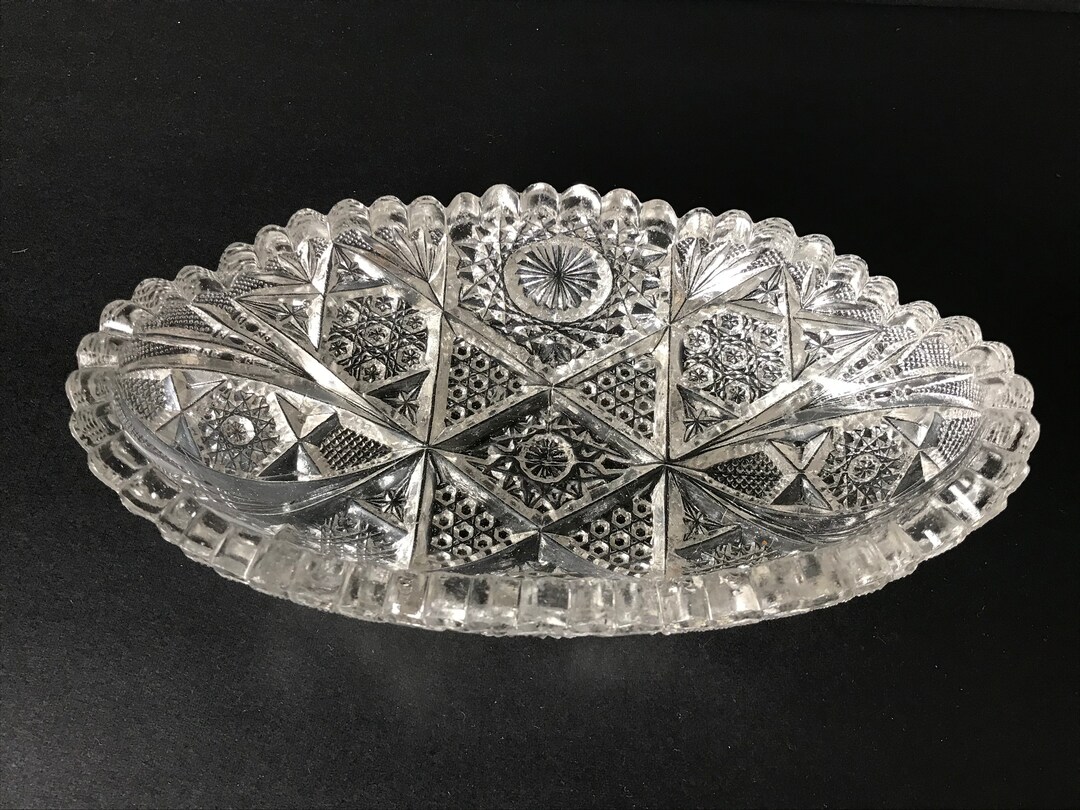 Antique Imperial Glass Nucut 483 Pressed Glass Cut Celery Relish Dish ...