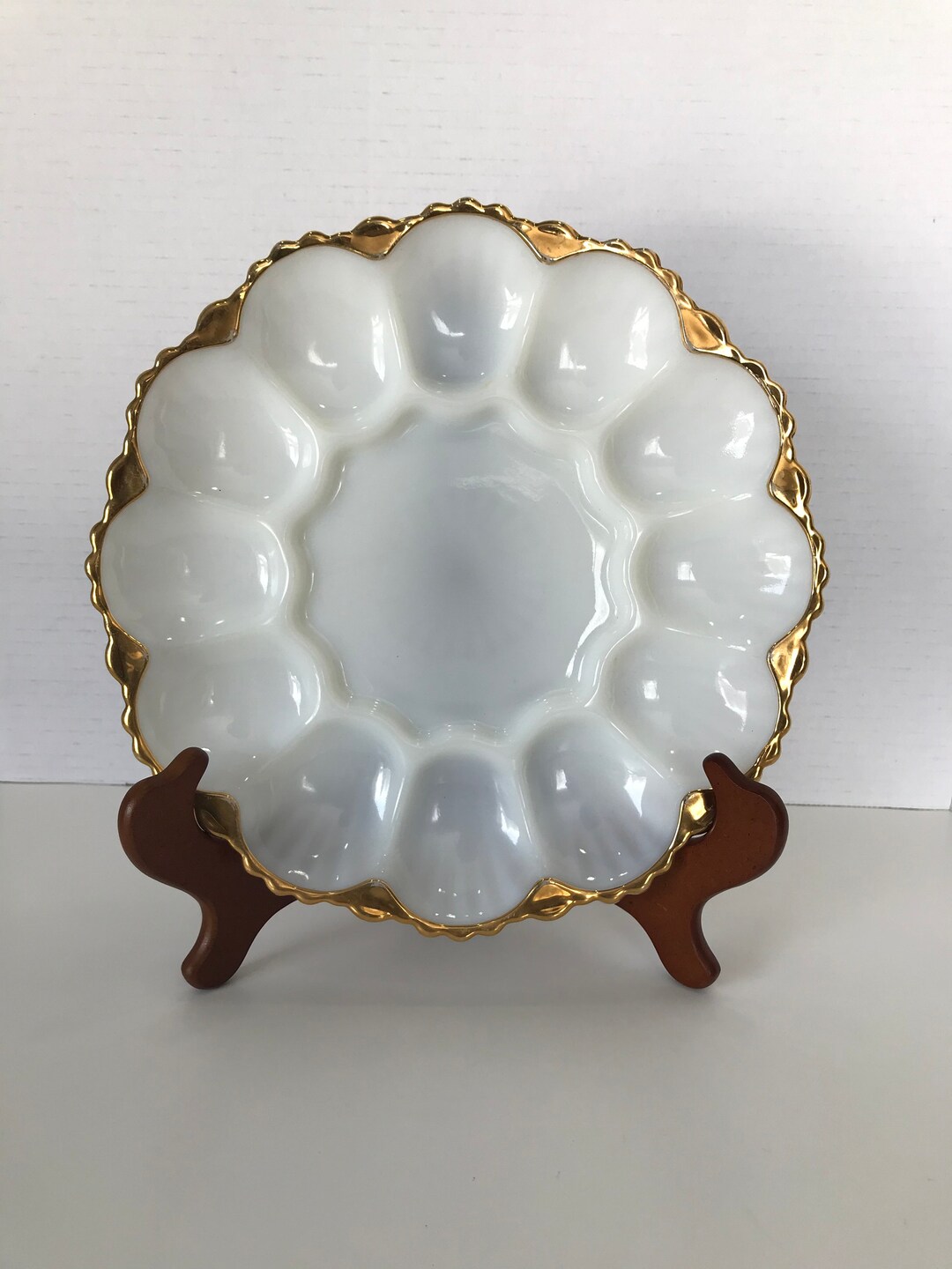 Vintage Deviled Egg Server Golden Shell Pattern by Anchor Hocking Milk ...