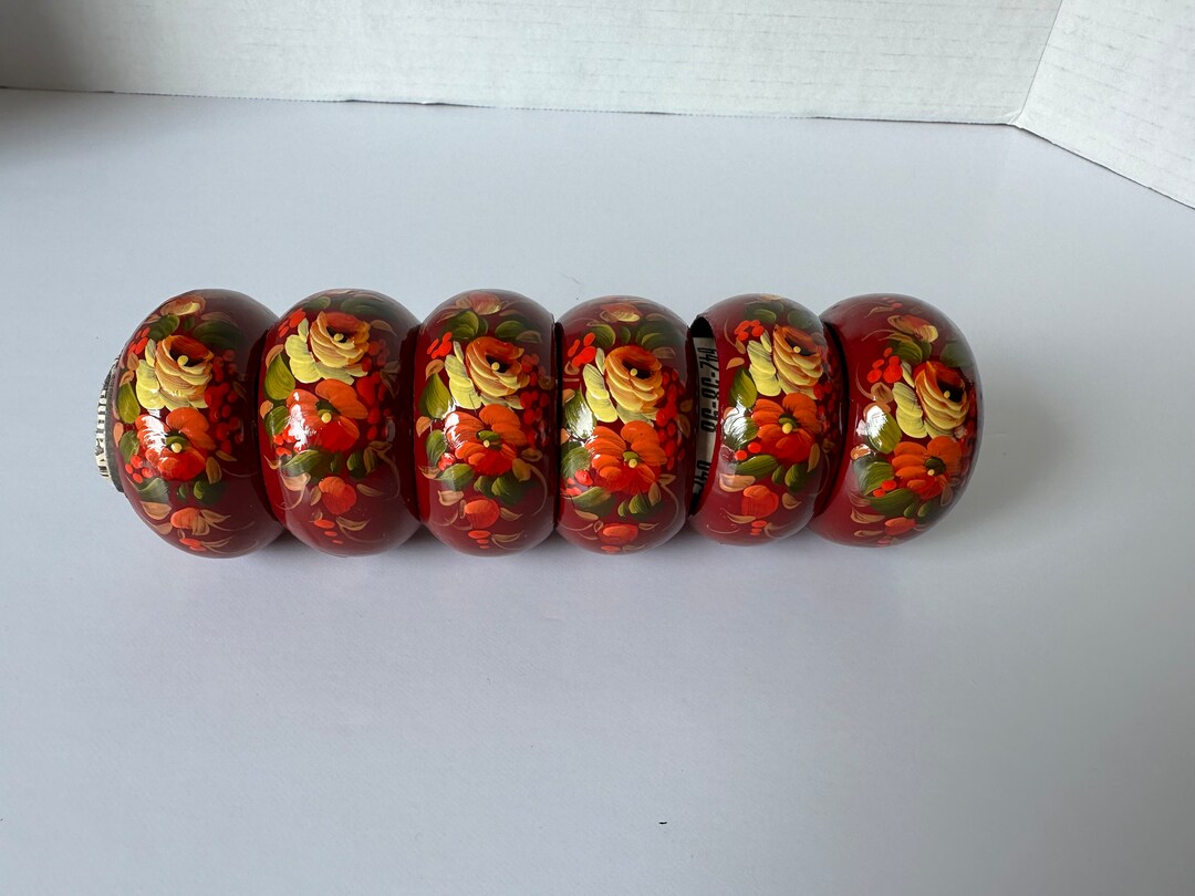 Vintage Russian Red Lacquer Ware Napkin Rings Soviet Era Zhostovo ...