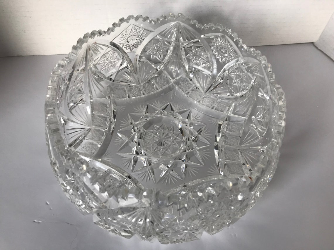 8 Deep Cut Crystal Bowl Featuring Hobstars and Fan Cuts - Etsy