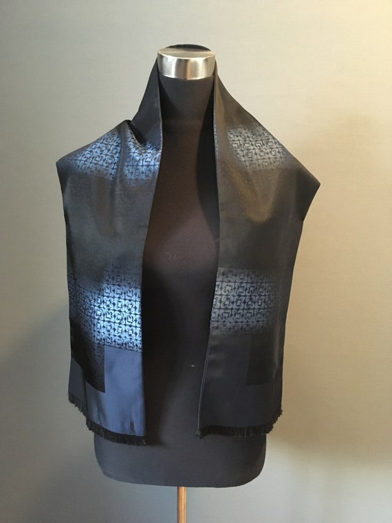 Vintage 1980's/90's Men's Black and Blue Opera Scarf … - Gem