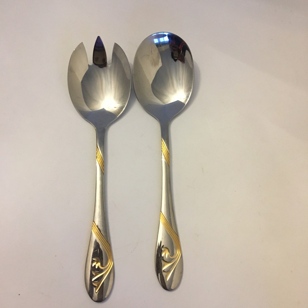 Set of 2 Stainless Steel 18/10 Salad Serving Utensils (spoon and Fork ...