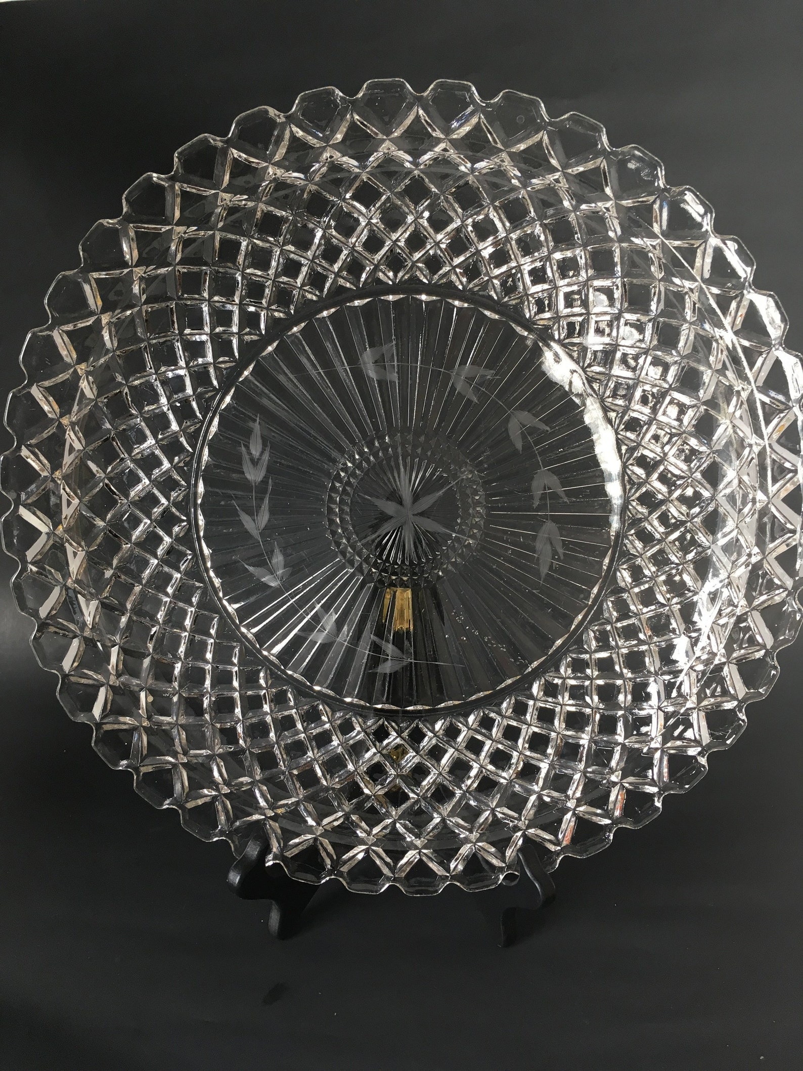 Vintage Cut Glass Sunburst and Diamond Pattern Crystal Platter - Etsy