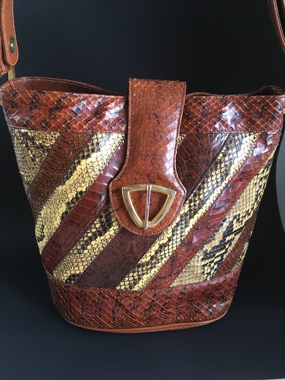 Vintage Bucket Bag Python and Snakeskin Genuine Leat… - Gem