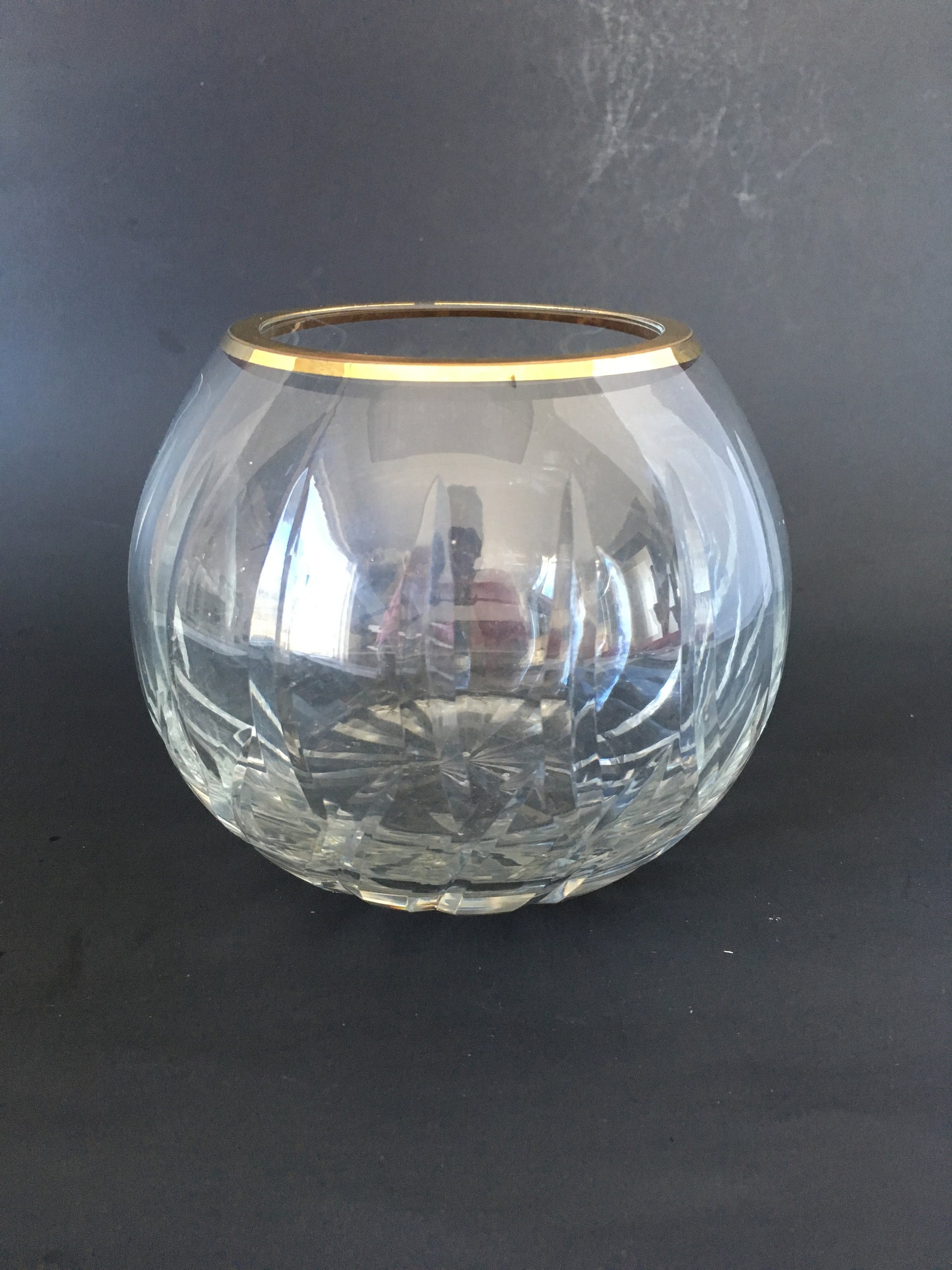 Deep Cut Crystal Rose Bowl Crystal Rose Bowl Gold Trim Rose - Etsy