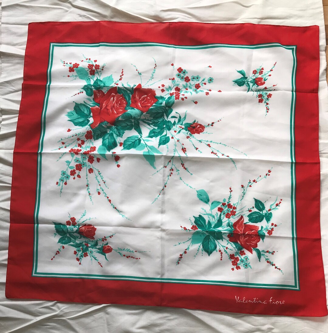 Fabulous Retro 1980s Valentina Fiore Red Rose Scarf Floral Pattern ...