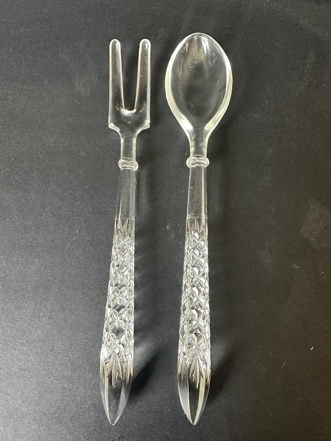 Vintage Crystal Glass Salad Serving Utensils (spoon and Fork) - Etsy