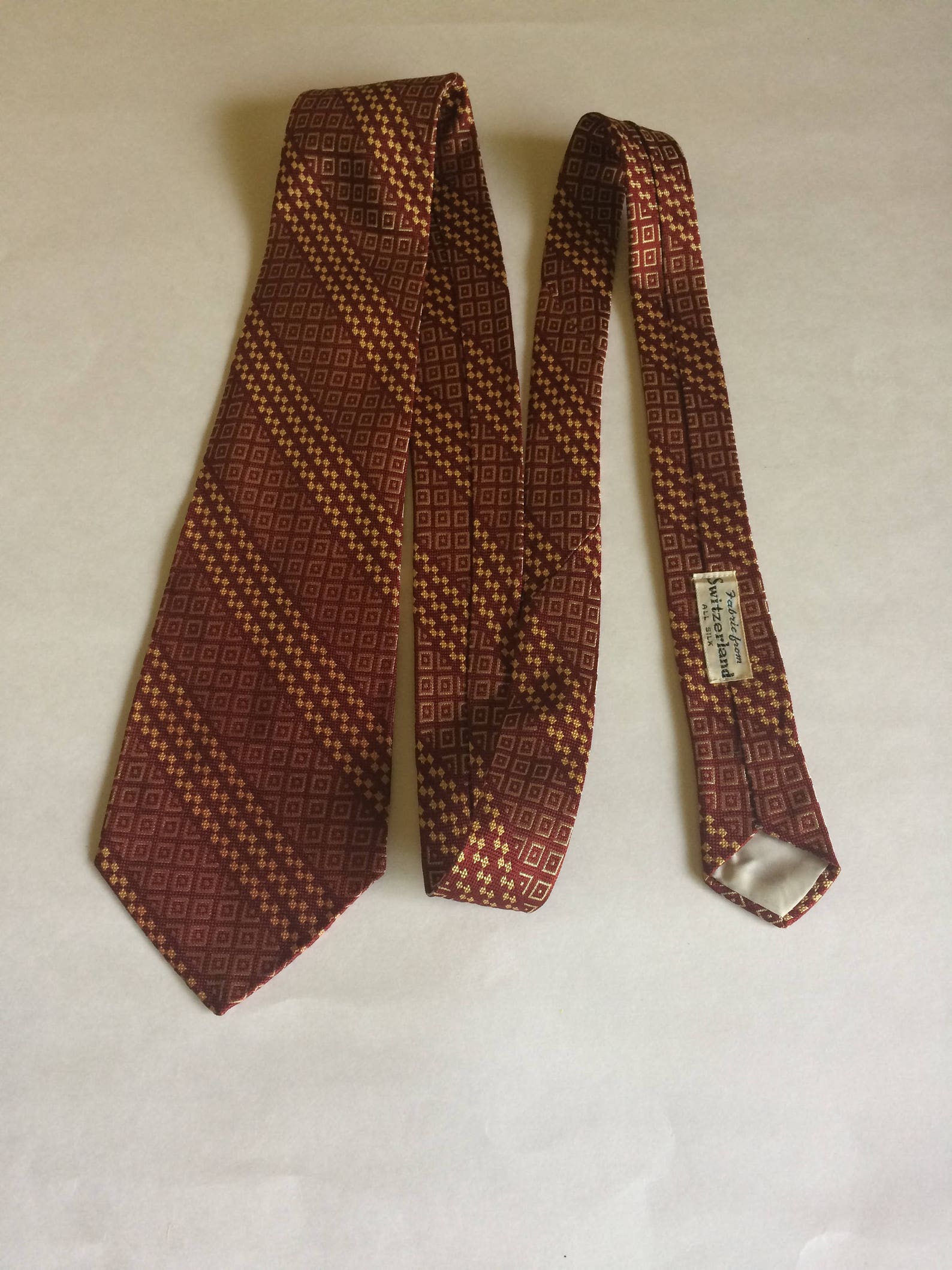 Vintage Geometric Pattern Wide Tie Red Textured All Silk - Etsy