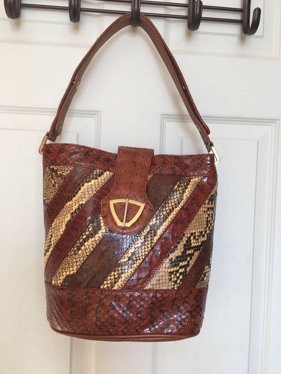 Vintage Bucket Bag Python and Snakeskin Genuine Leat… - Gem